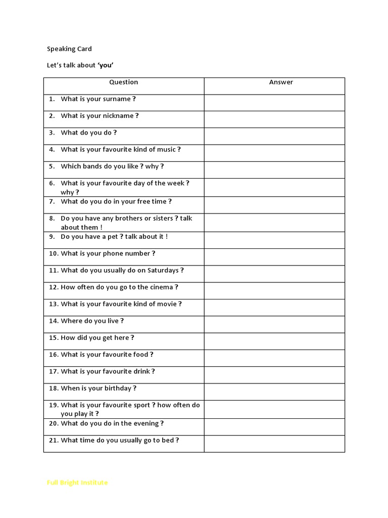 Speaking Card Introduction | PDF