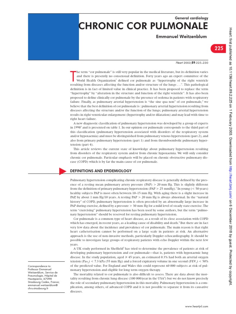 Chronic Cor Pulmonale: General Cardiology | PDF | Heart Failure ...