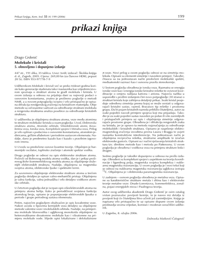 Prikazi Knjiga: Molekule I Kristali | PDF