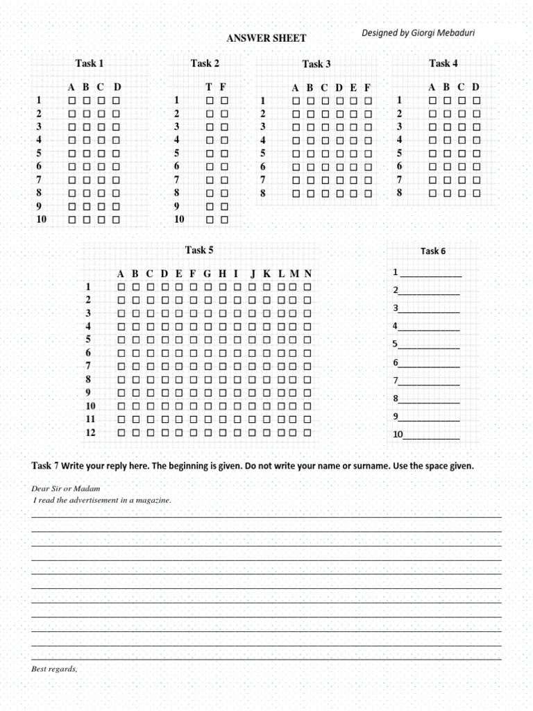 Answersheet 2019 | PDF