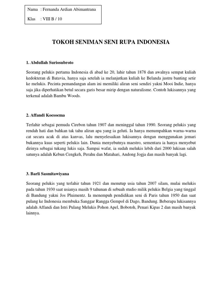 Tokoh Seniman Seni Rupa Indonesia dan Dunia | PDF