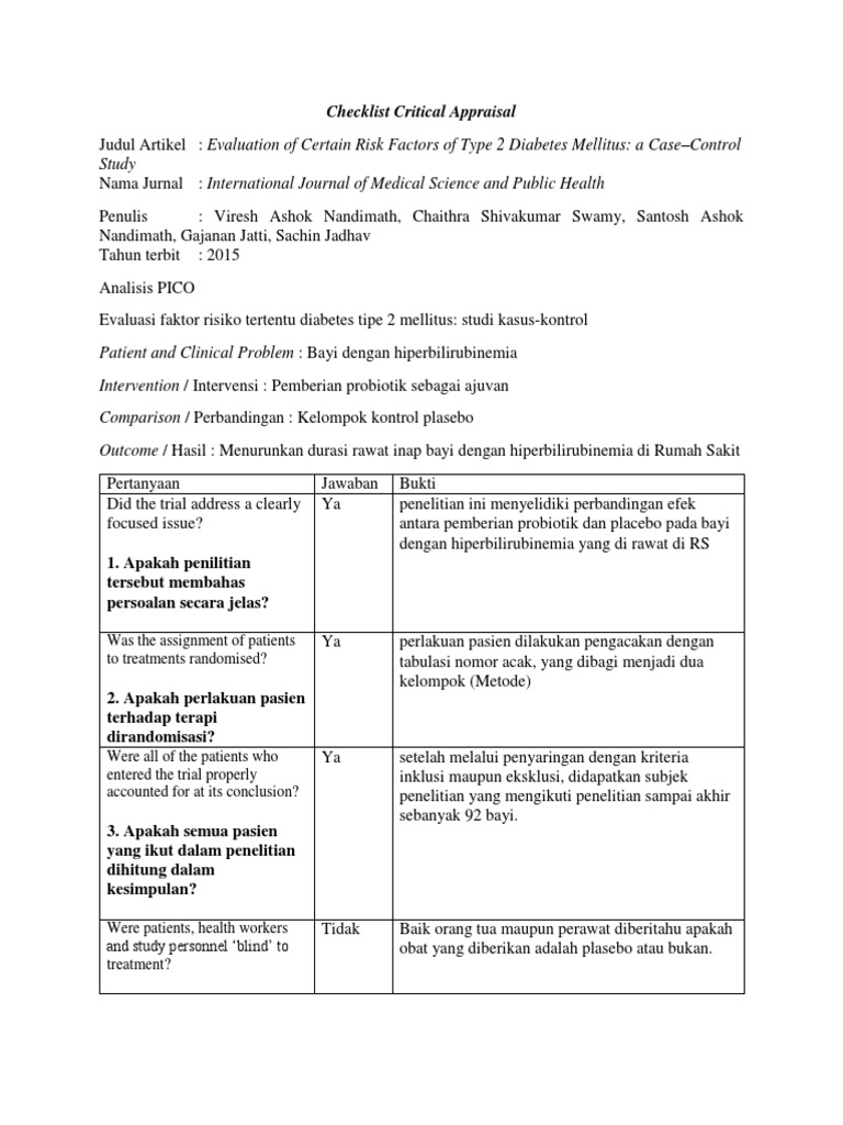 Checklist Critical Appraisal Case Control | PDF