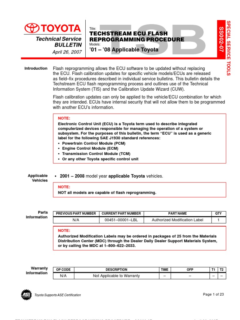 Techstream ECU Flash Reprogramming Guide | PDF | Manufactured Goods ...