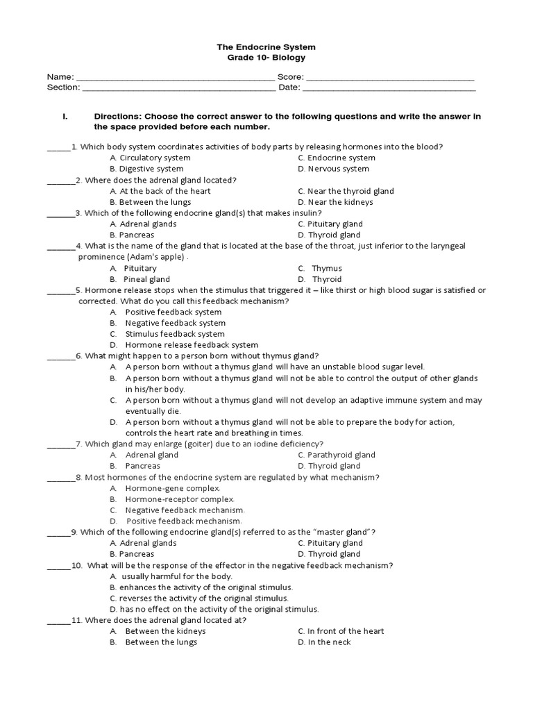 The Endocrine System Evaluation-Final | PDF | Endocrine System | Hormone