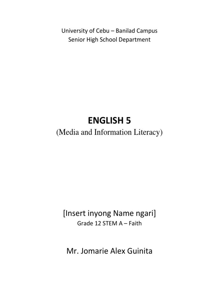English 5 Lesson Plan Cover Page | PDF