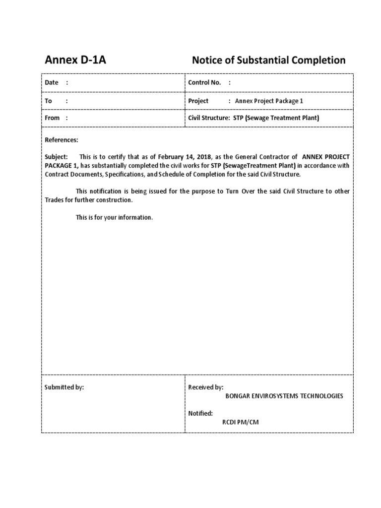 Substantial Completion Certificate | PDF | Government | Business