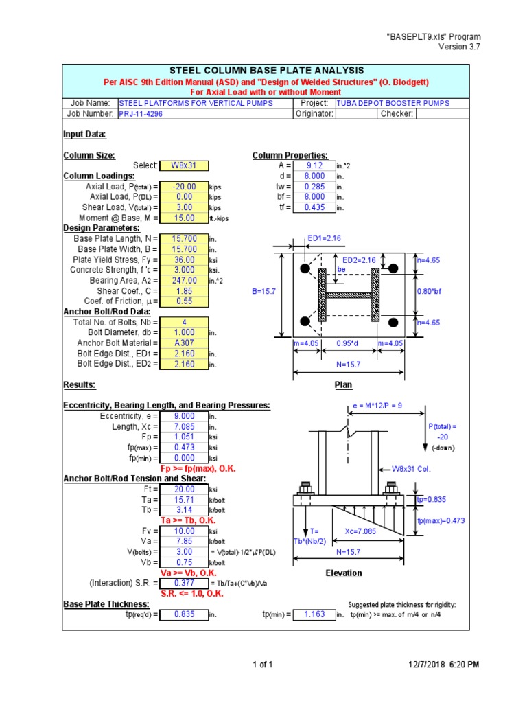 Steel Column Base Plate Analysis | PDF