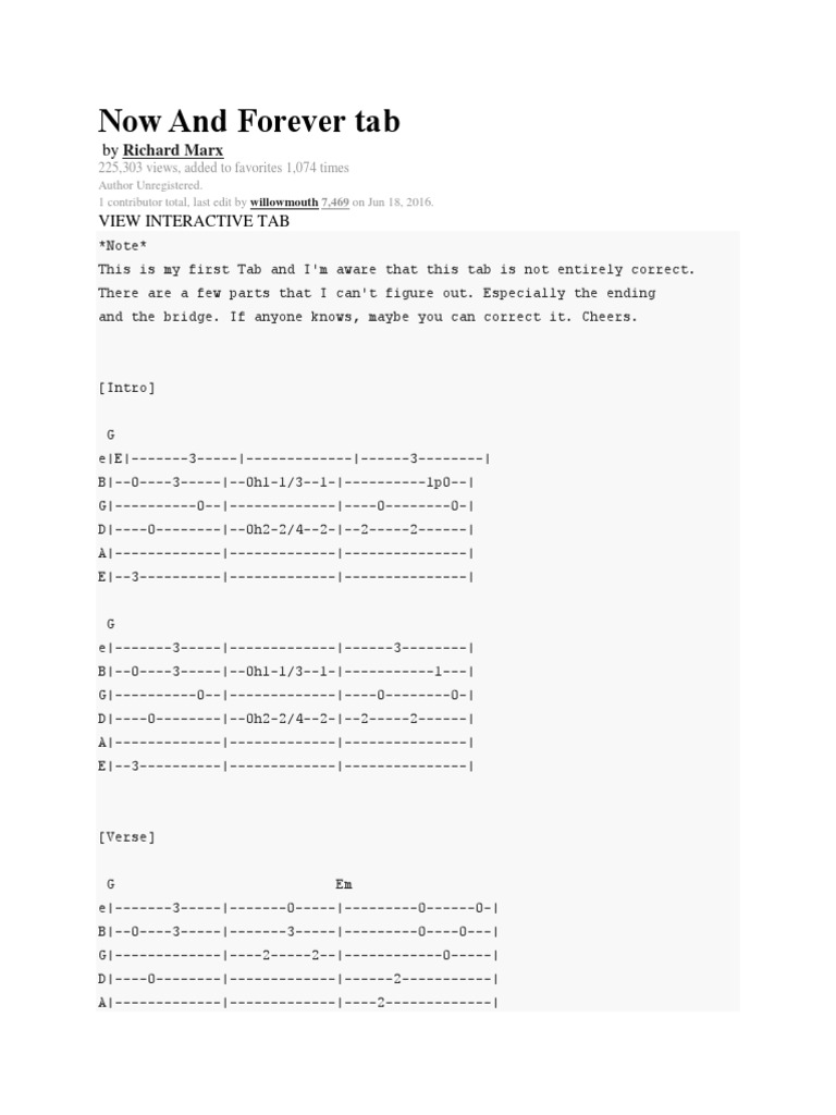 Now and Forever Tab | PDF | Songs | Musical Forms