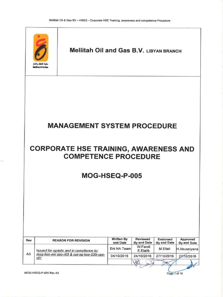 MOG-HSEQ-P-005 Rev A3 Corporate HSE Training Awarness and Competence ...