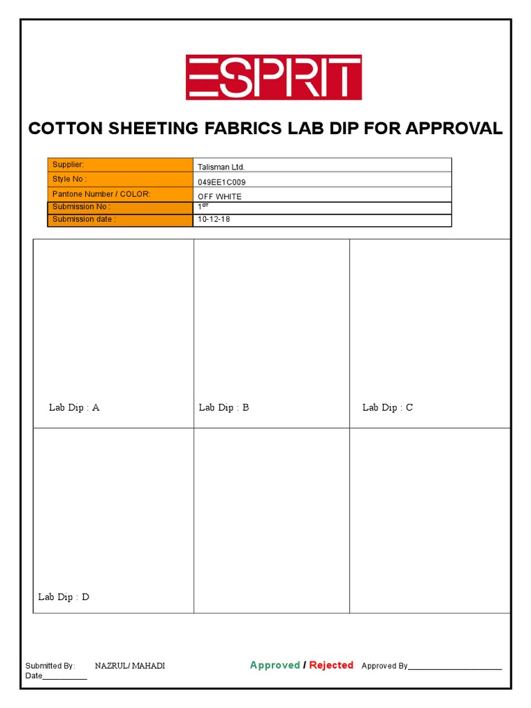 Cotton Sheeting Fabric Lab Dip | PDF | Vision | Publishing