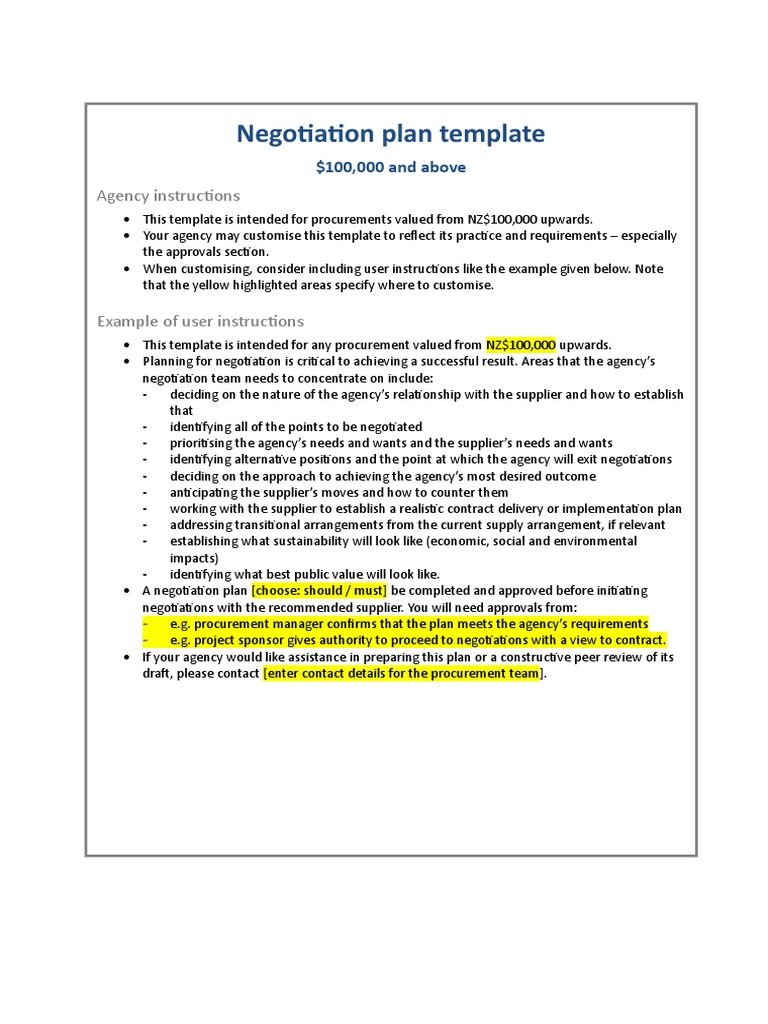 Negotiation Plan Template | PDF | Procurement | Negotiation