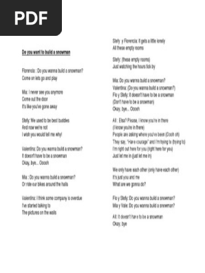 Do You Want To Build A Snowman Lyric Sheet