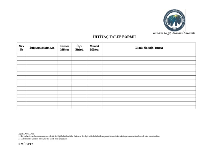 İhtiyaç Talep Formu | PDF