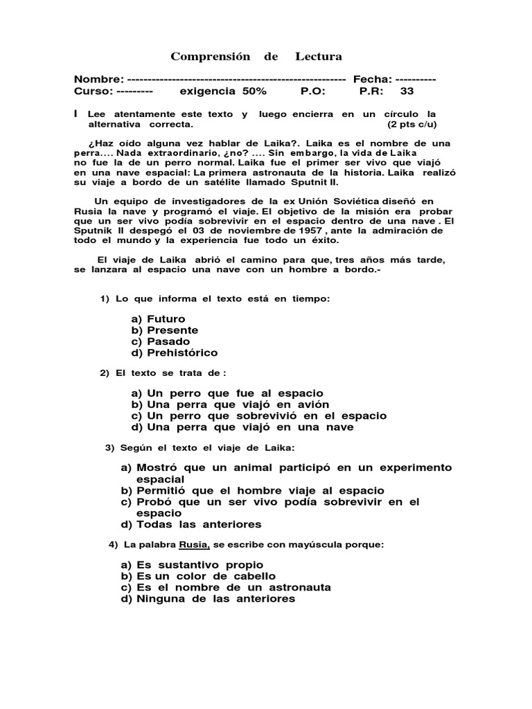 Comprensión de Lectura Verbos Layka | PDF | Vuelo espacial | Science