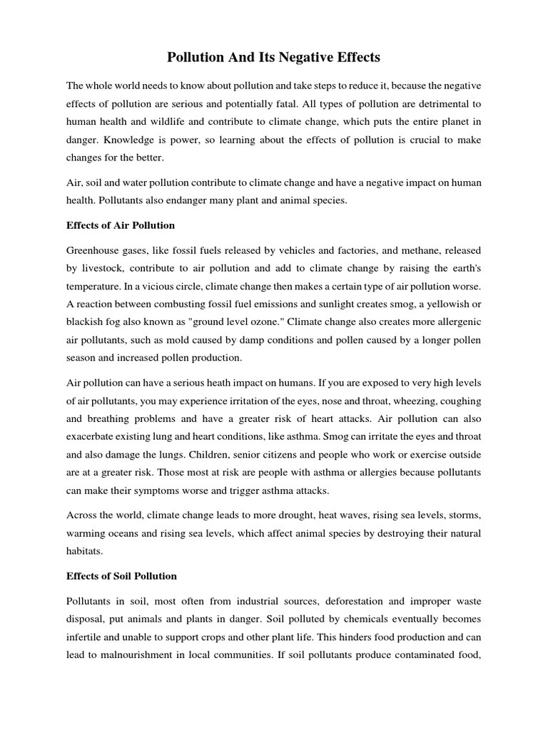 Pollution and Its Negative Effects | PDF | Air Pollution | Asthma