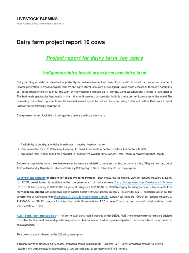 Dairy Farm Project Report Ten Cows, Dairy Farm Business Plan | PDF ...