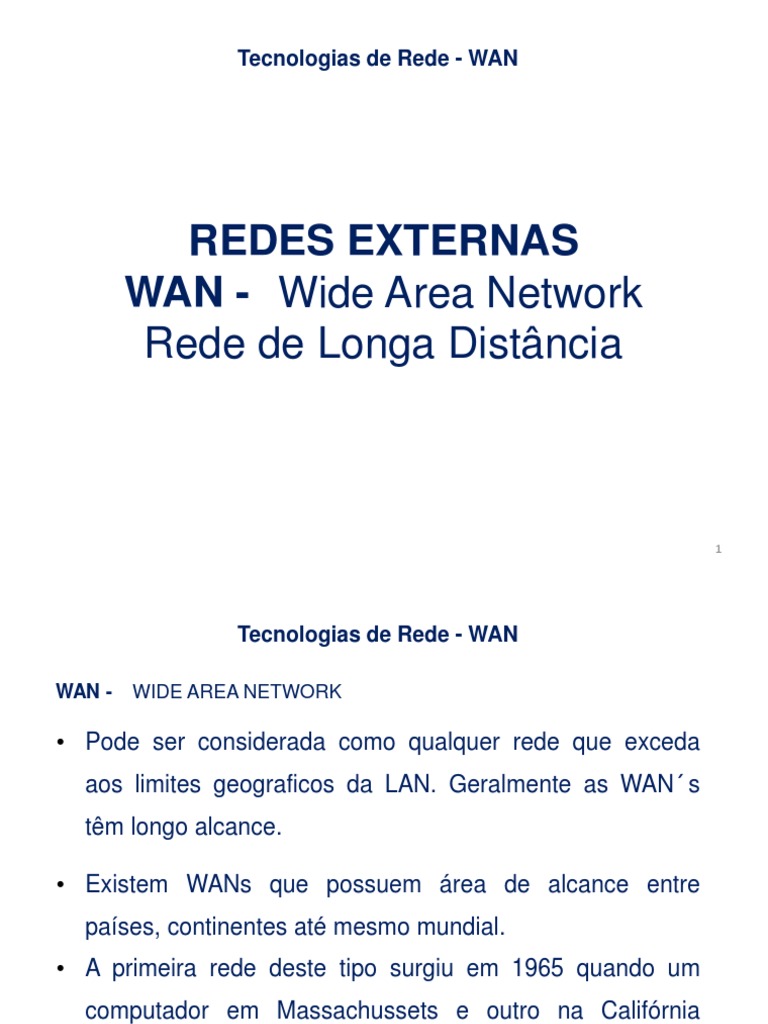 Redes Externas WAN - Wide Area Network: Rede de Longa Distância | Rede ...
