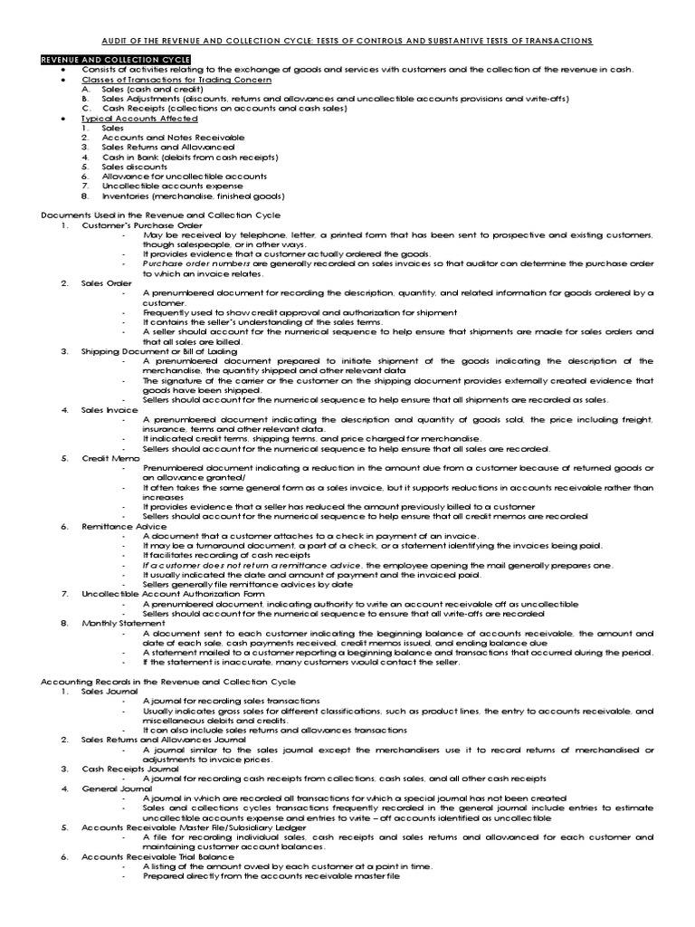 Audit of The Revenue and Collection Cycle | PDF | Debits And Credits ...