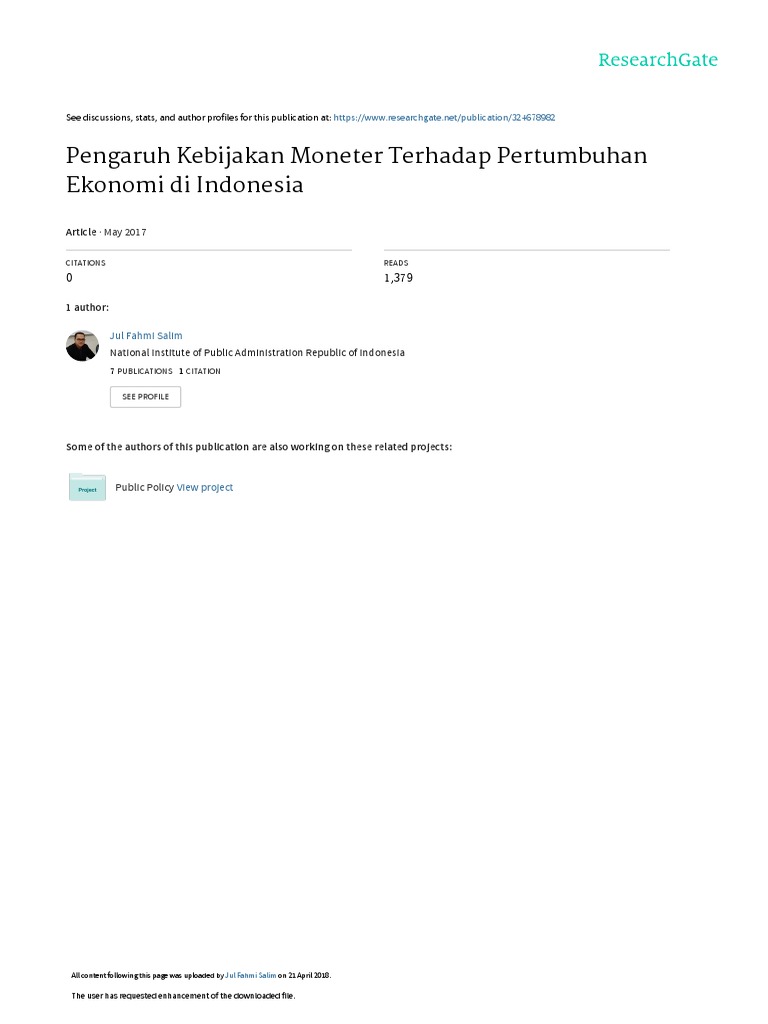 Pengaruh Kebijakan Moneter Terhadap Pertumbuhan Ekonomi Di Indonesia | PDF