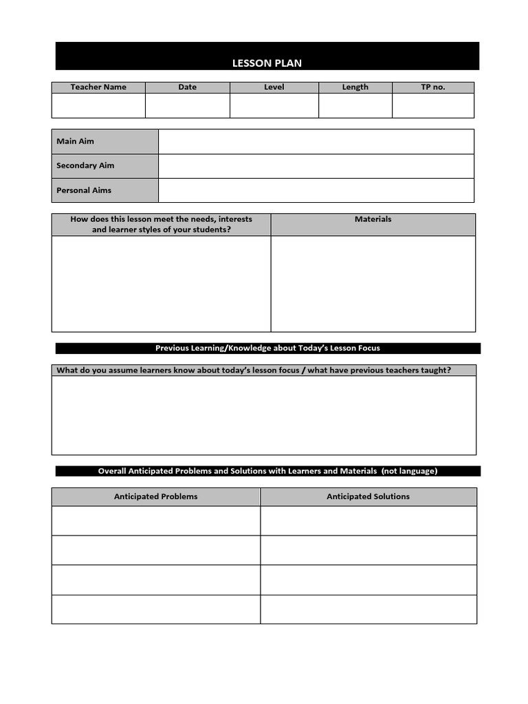 Lesson Plan: Previous Learning/Knowledge About Today's Lesson Focus ...