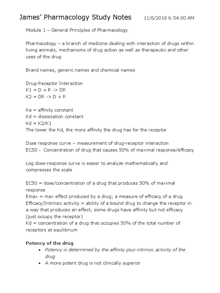 Comprehensive Pharmacology Study Notes | PDF | Acetylcholine | Renal ...