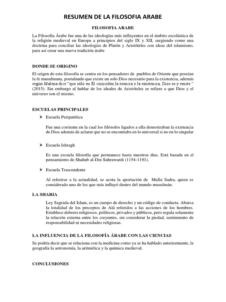 Resumen Filosofia Arabe | PDF | Religión y espiritualidad