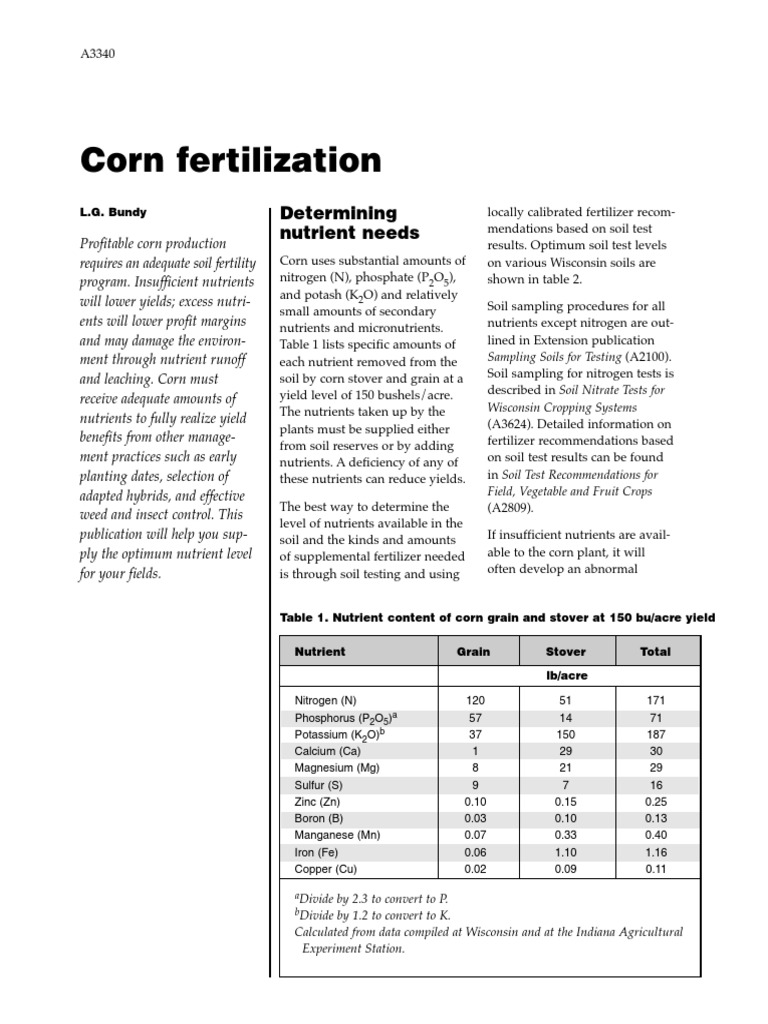 Corn Fertilization: Determining Nutrient Needs | PDF | Fertilizer | Urea