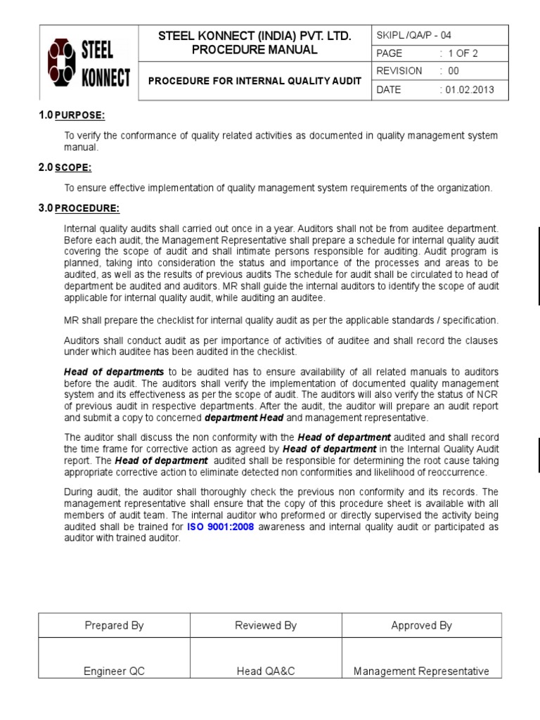 Qa 04 For Internal Quality Audit | PDF | Internal Audit | Audit
