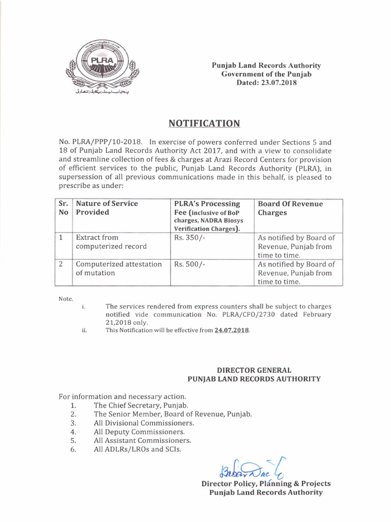 2018-07-24 - Notification of PLRA Processing Fee | PDF