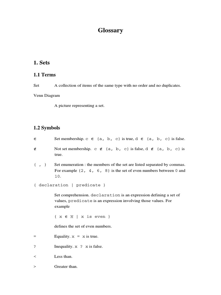 Glossary | PDF | Function (Mathematics) | Mathematical Logic