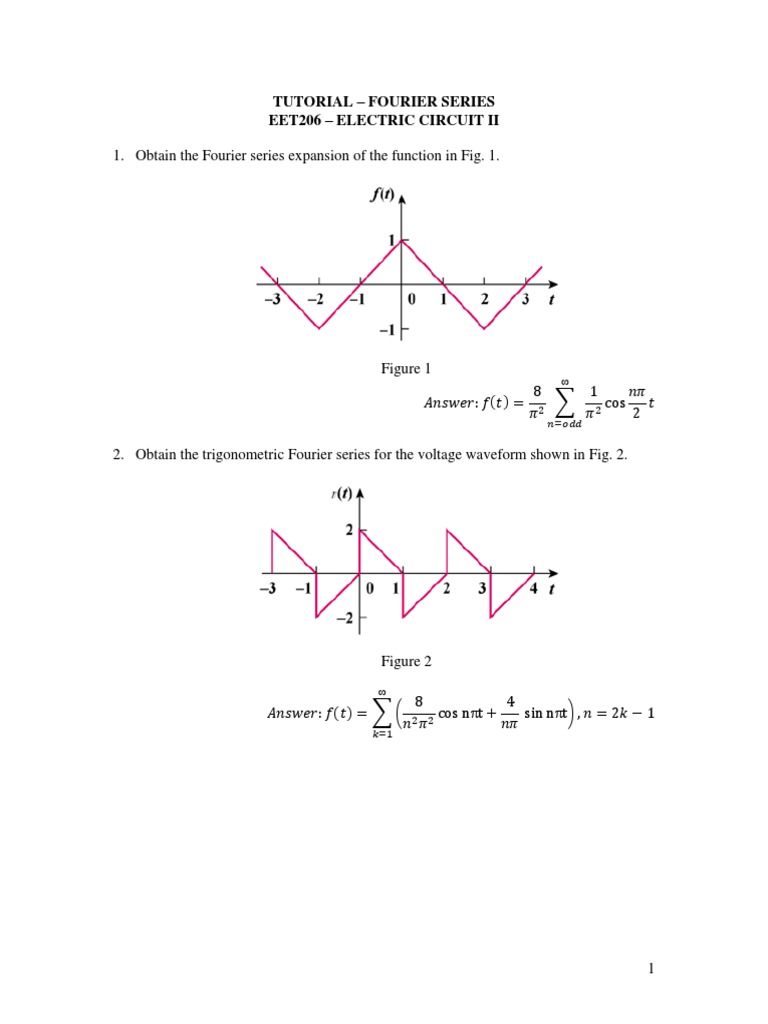Tutorial - Fourier Series Eet206 - Electric Circuit Ii | PDF | Root Mean Square | Trigonometric ...