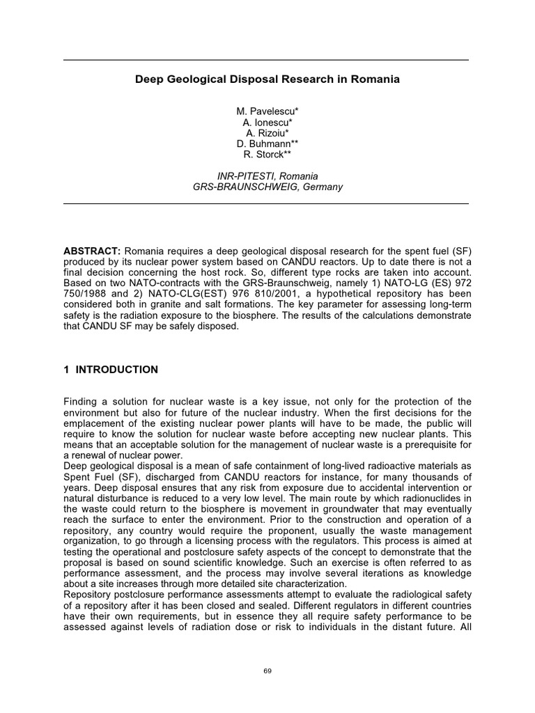 Deep Geological Disposal Research in Romania | PDF | Deep Geological ...
