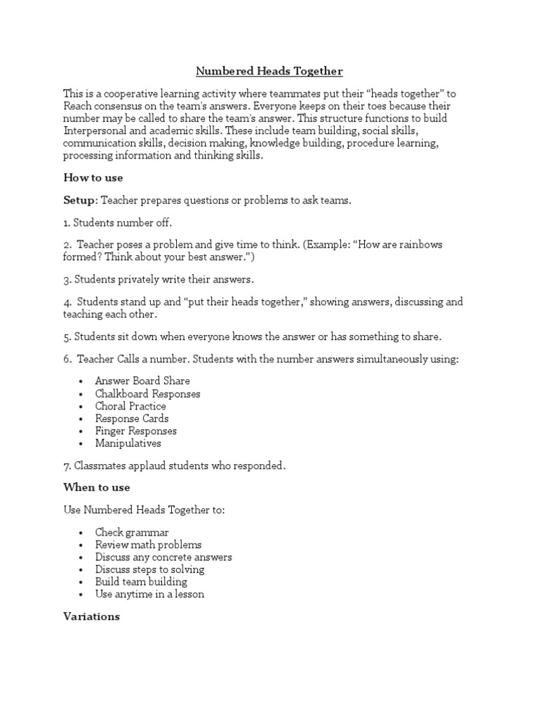 Kagan Numbered Heads Together | PDF