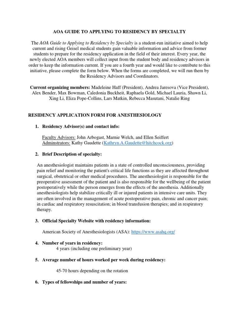 Anesthesiology Residency Application Guide | PDF | Anesthesiologist ...