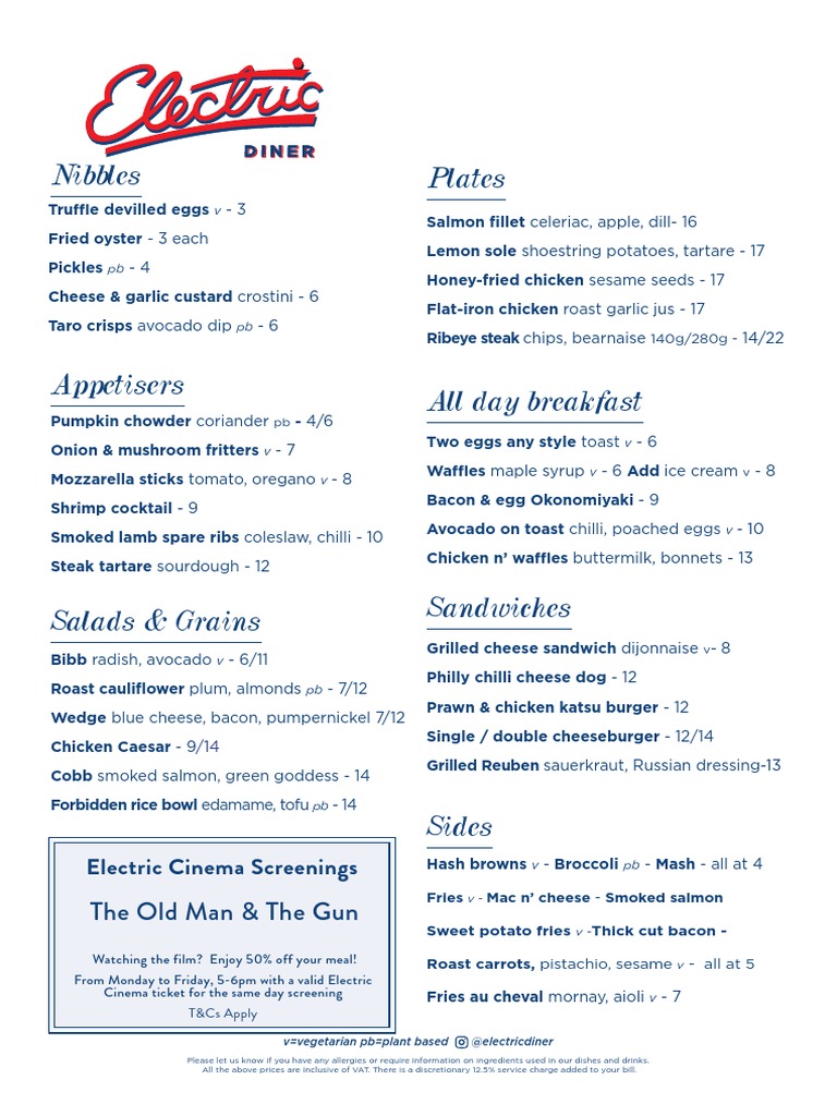 Electric Diner Menu | PDF | French Fries | Potato Chip