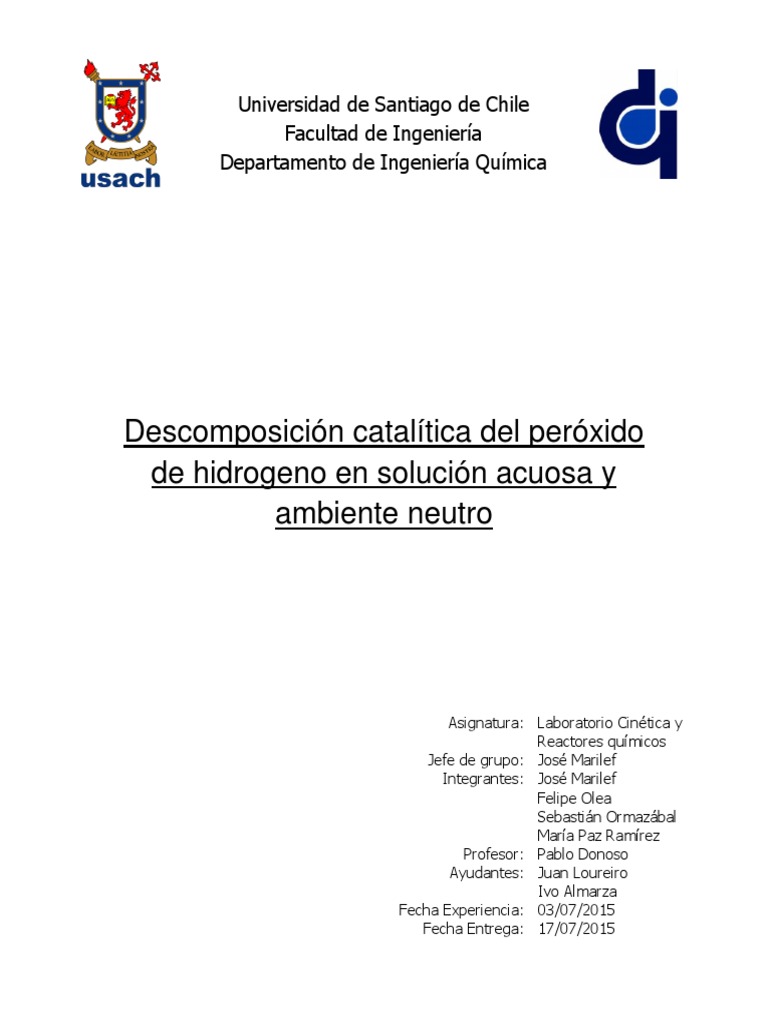 Lab N°2 Cinetica de Descomposicion de H2O2 en Ambiente Neutro | PDF ...
