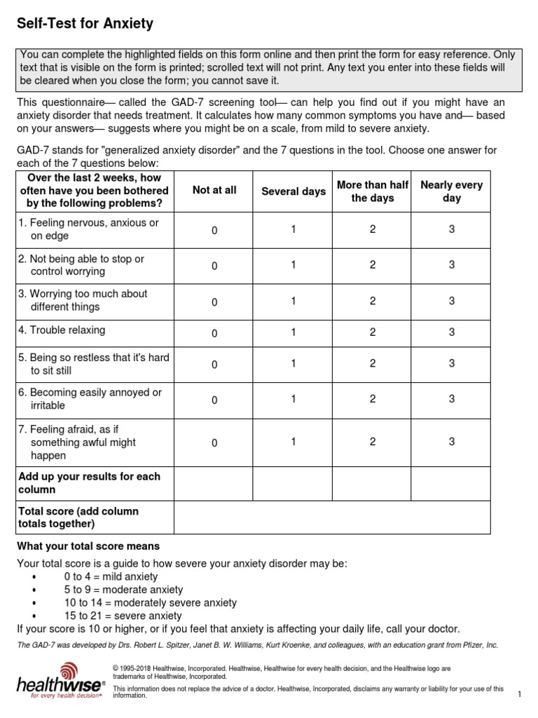 Gad 7 | Download Free PDF | Anxiety | Medical Diagnosis