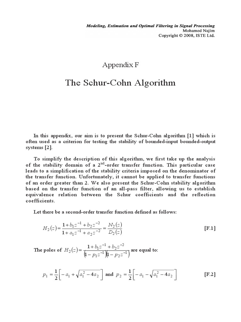 The Schur-Cohn Algorithm: Appendix F | PDF | Pi | Function (Mathematics)