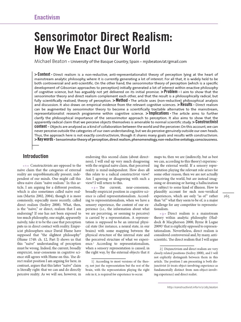 Enacting Our World: How Sensorimotor Direct Realism Provides a ...