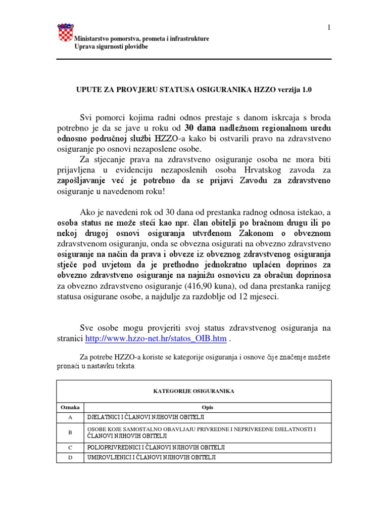 Uputa Za Provjeru Statusa Osiguranika HZZO | PDF