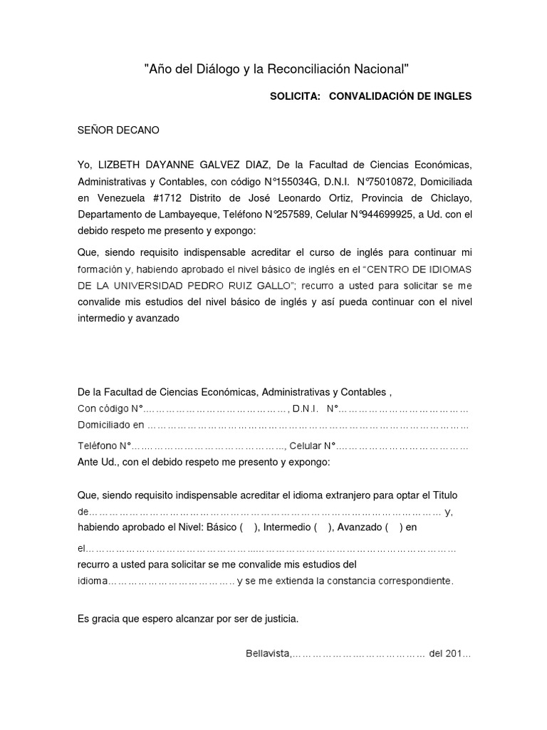 Solicitud de Convalidacion | PDF