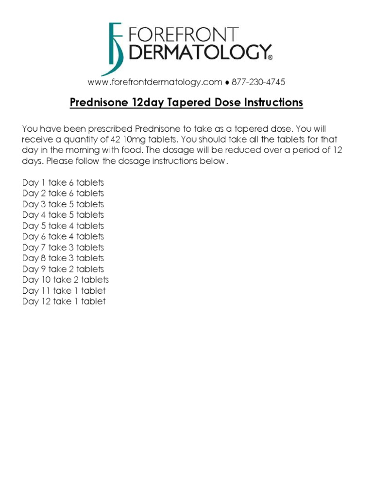 Dr Ballo Prednisone Handout 12 Day Taper 10-28-15