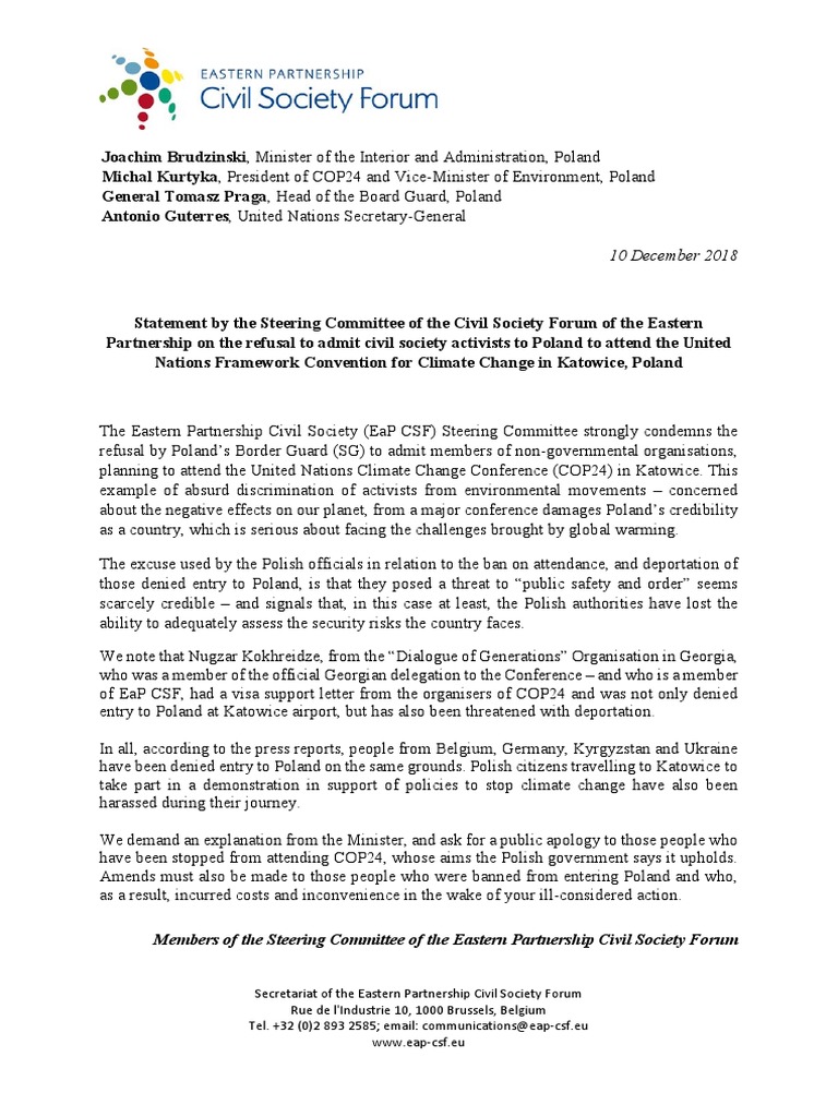 COP24 Statement | PDF | Poland | Public Sphere