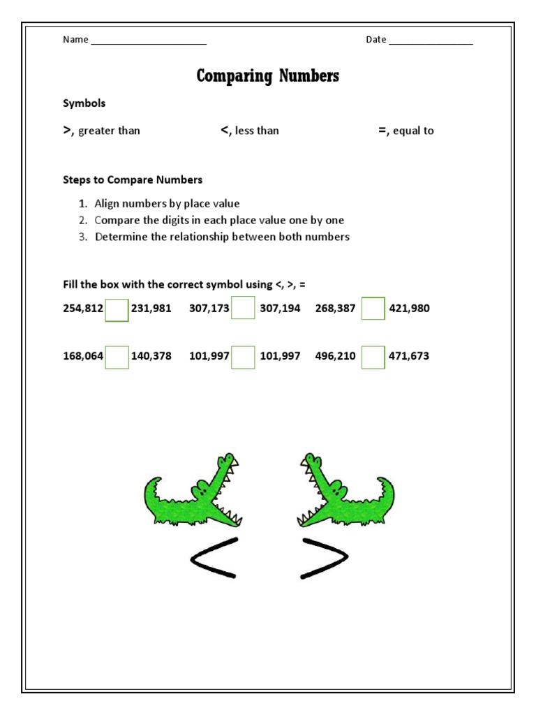 Comparing and Ordering Numbers Worksheet | PDF | Teaching Methods ...