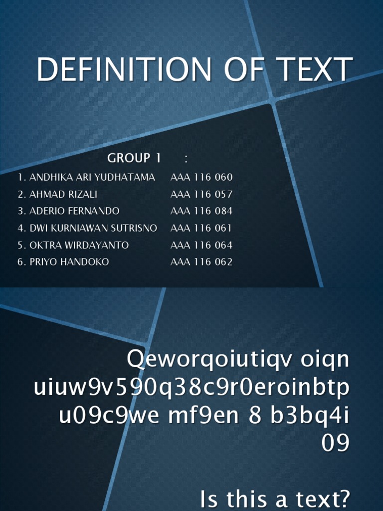 Definition of Text: Group 1 | PDF | Sentence (Linguistics) | Semantics