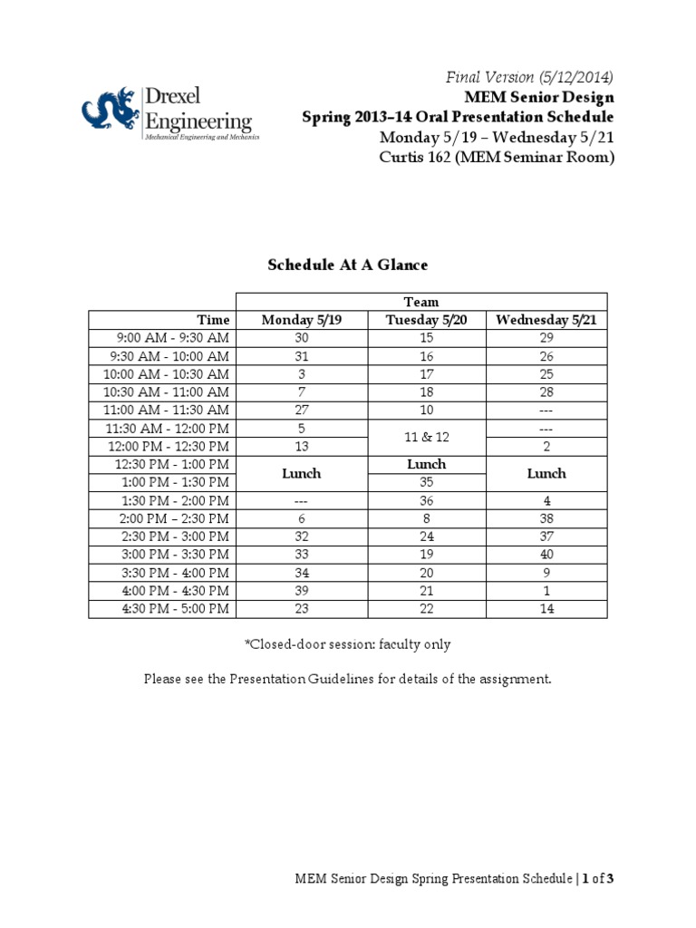 MEM Presentation Schedule Spring 2013 | PDF