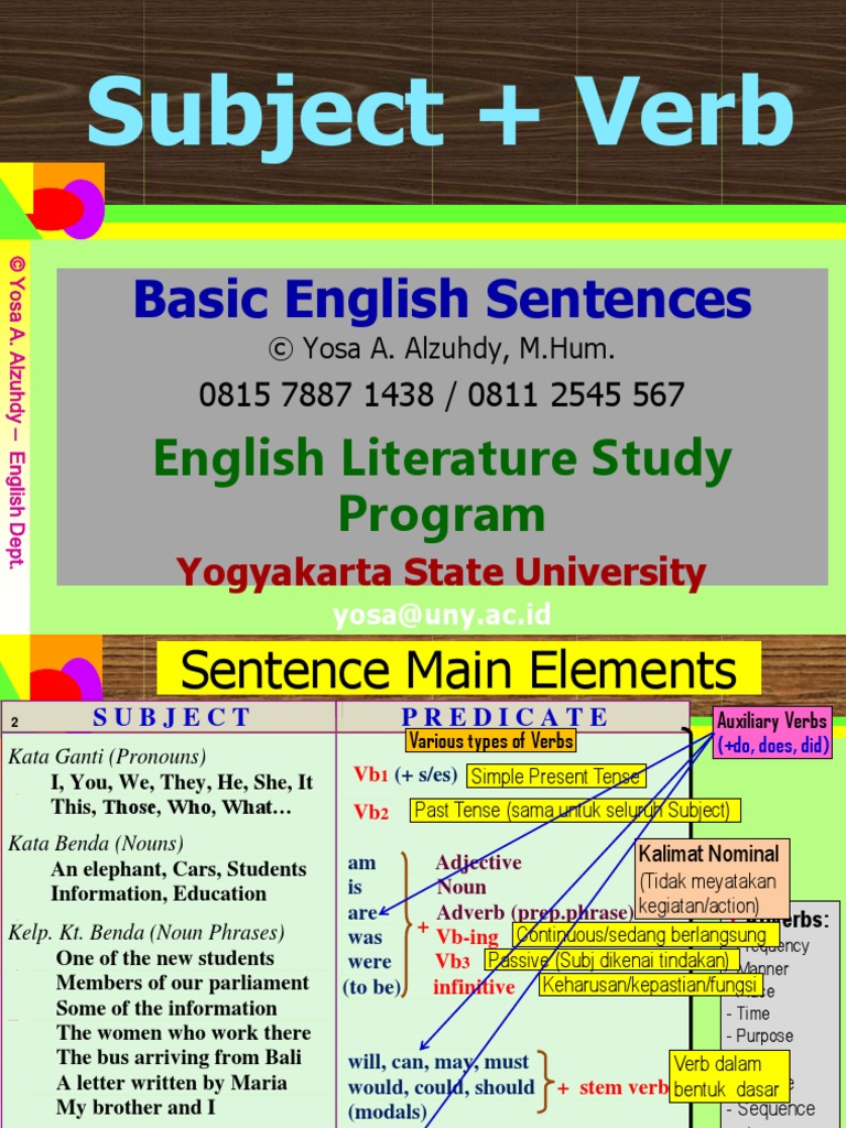 Subject + Verb: Basic English Sentences | PDF | Verb | Subject (Grammar)