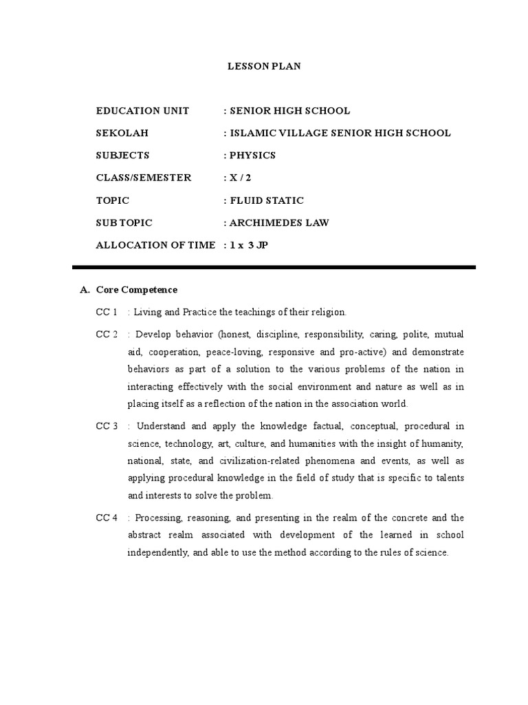 Archimedes Law Lesson Plan | PDF | Buoyancy | Density