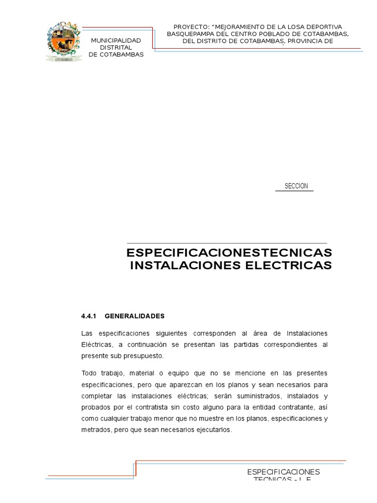 Especificaciones Instalaciones Electricas Ok | PDF | Cobre | Corriente eléctrica