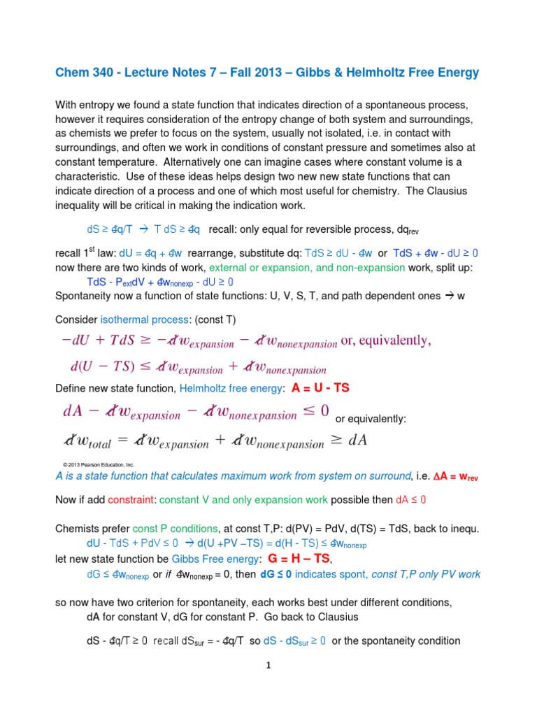 Chem 340 - Notes 7 | PDF | Entropy | Gibbs Free Energy